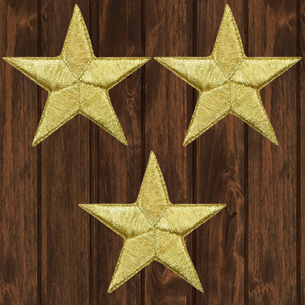 Gold Star Embroidered Patch, 2.25" — 3-Pack — Iron On