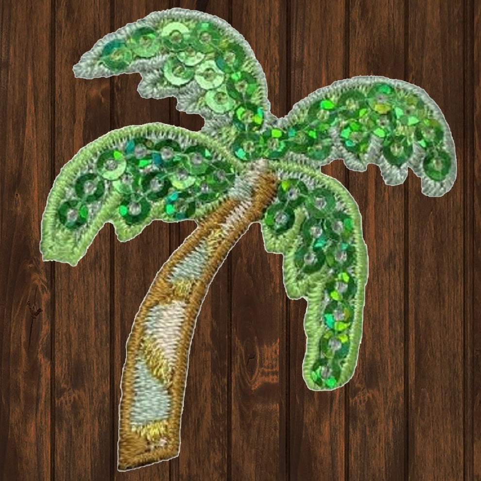 Small Sequin Palm Tree Embroidered Patch — Iron On