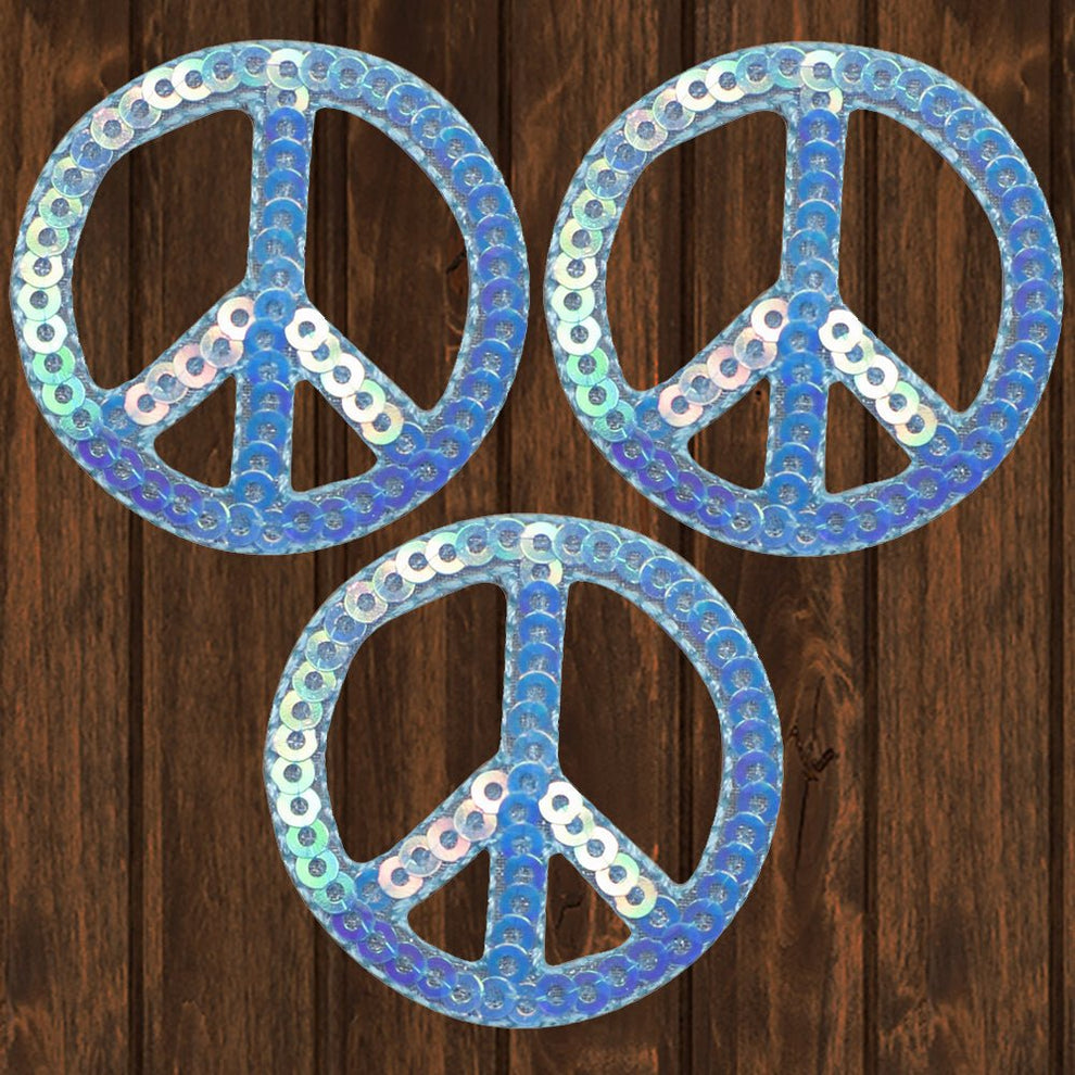 Light Blue Peace Sign Embroidered Patch — 3-Pack — Iron On