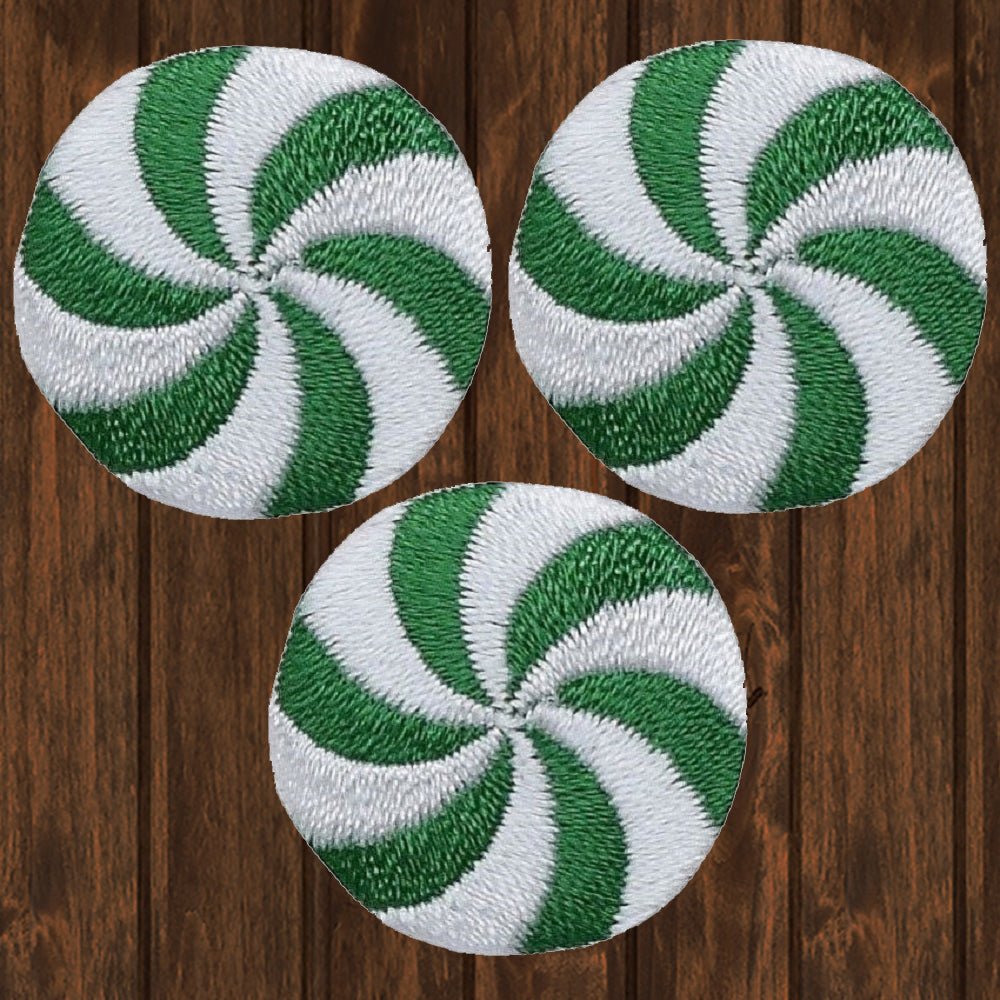 Mini Peppermint Candy Embroidered Patch - Green — 3-Pack — Iron On ...